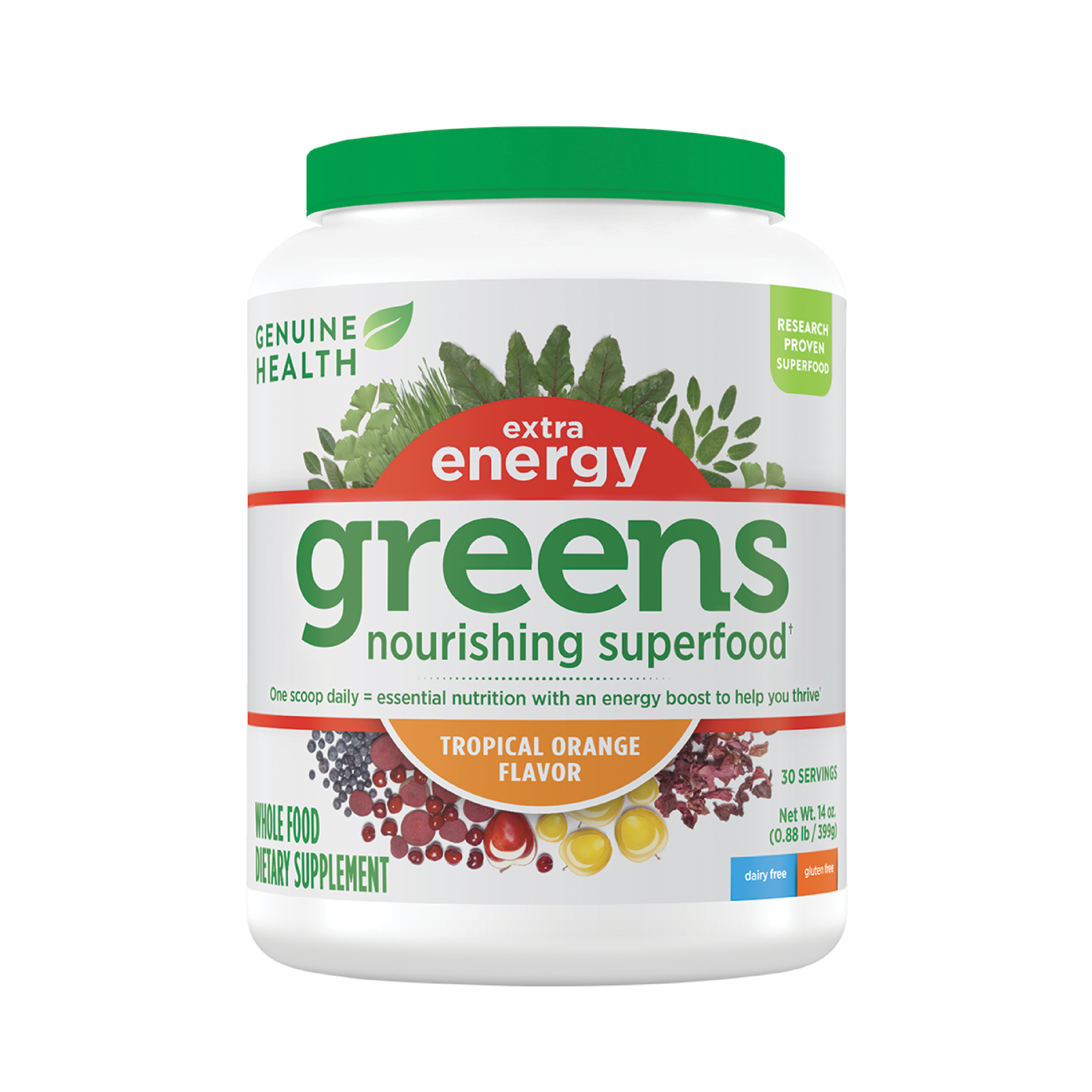 Genuine Health - Extra Energy Green Superfood Powder - Orange Flavor